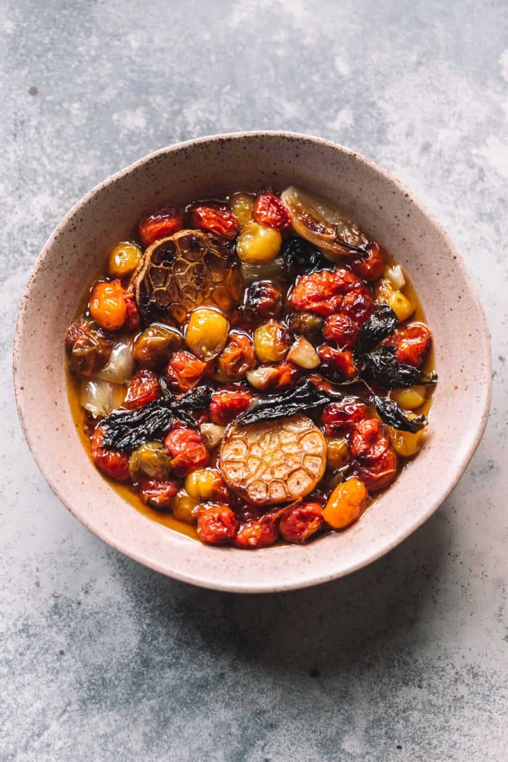 Cherry Tomato Confit with Garlic and Shallots - Well Seasoned Studio