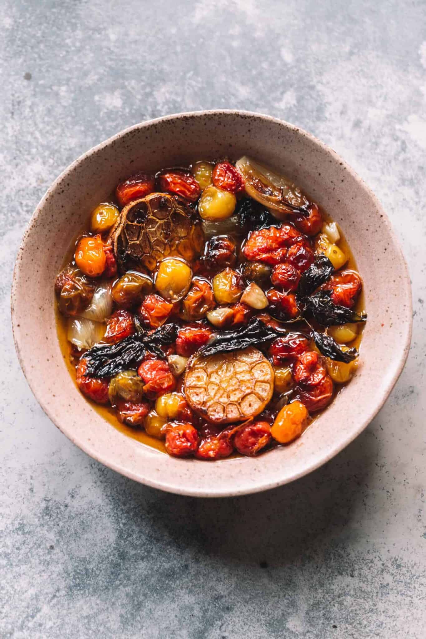 Cherry Tomato Confit with Garlic and Shallots - Well Seasoned Studio