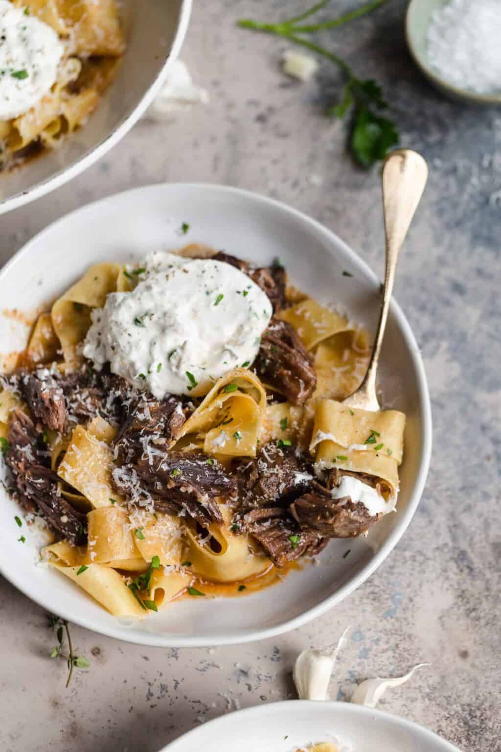 Tender Braised Beef Pappardelle with Creamy Burrata - Well Seasoned Studio