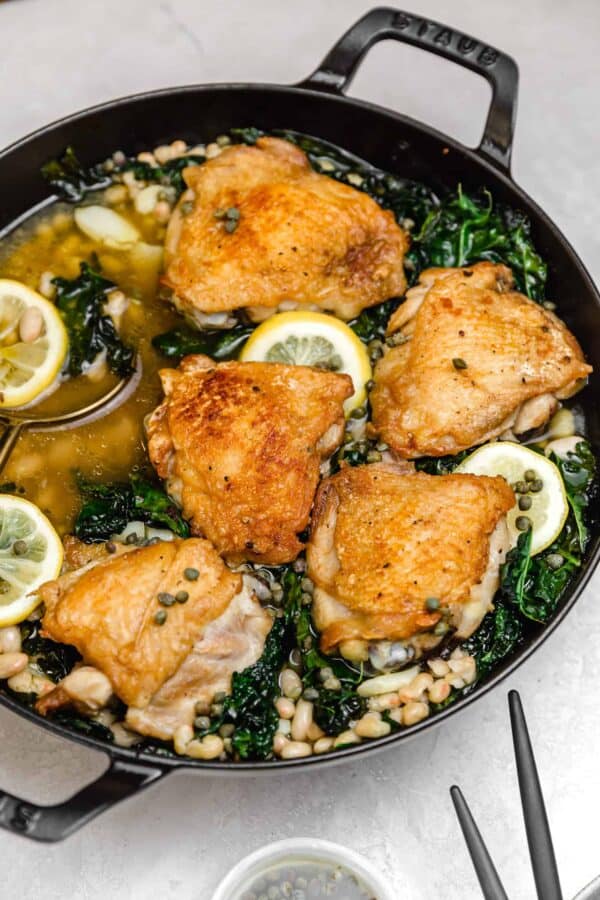 Crispy Skillet Chicken with Garlicky White Beans & Kale - Well Seasoned ...