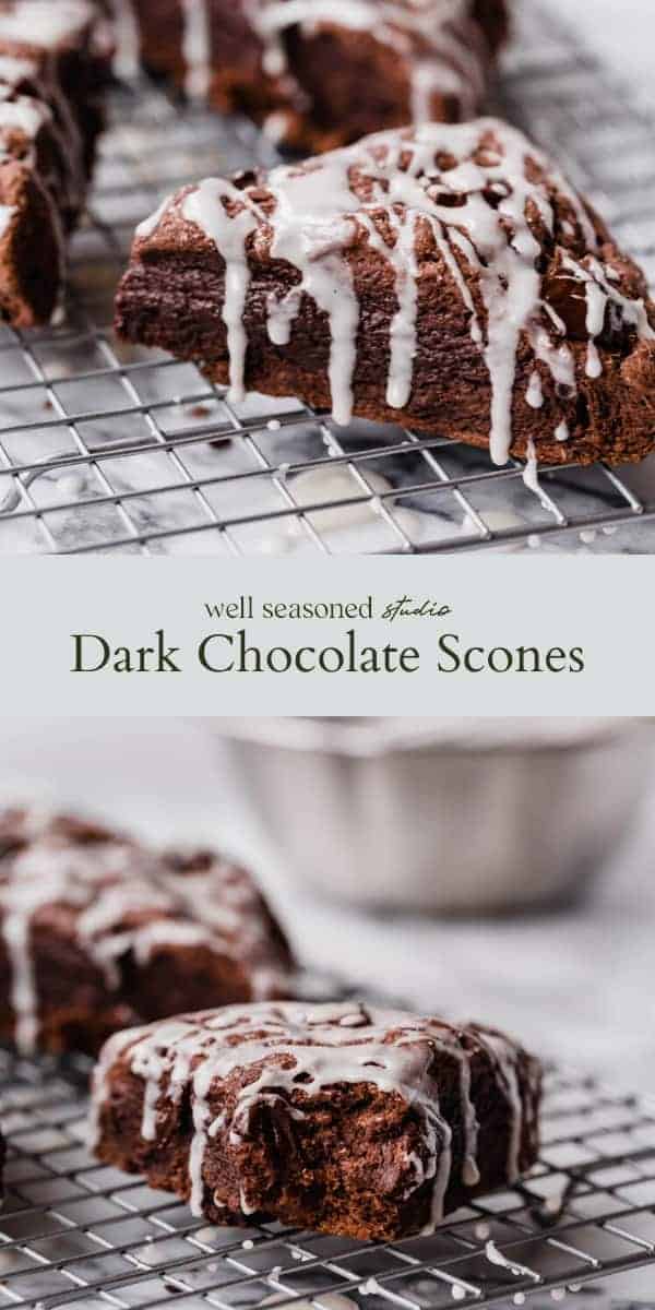 Double Chocolate Scones with Vanilla Bean Glaze - Well Seasoned Studio