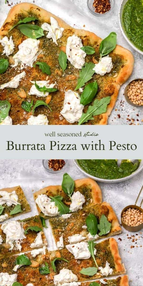 Thin & Crispy Burrata Cheese and Pesto Pizza - Well Seasoned Studio