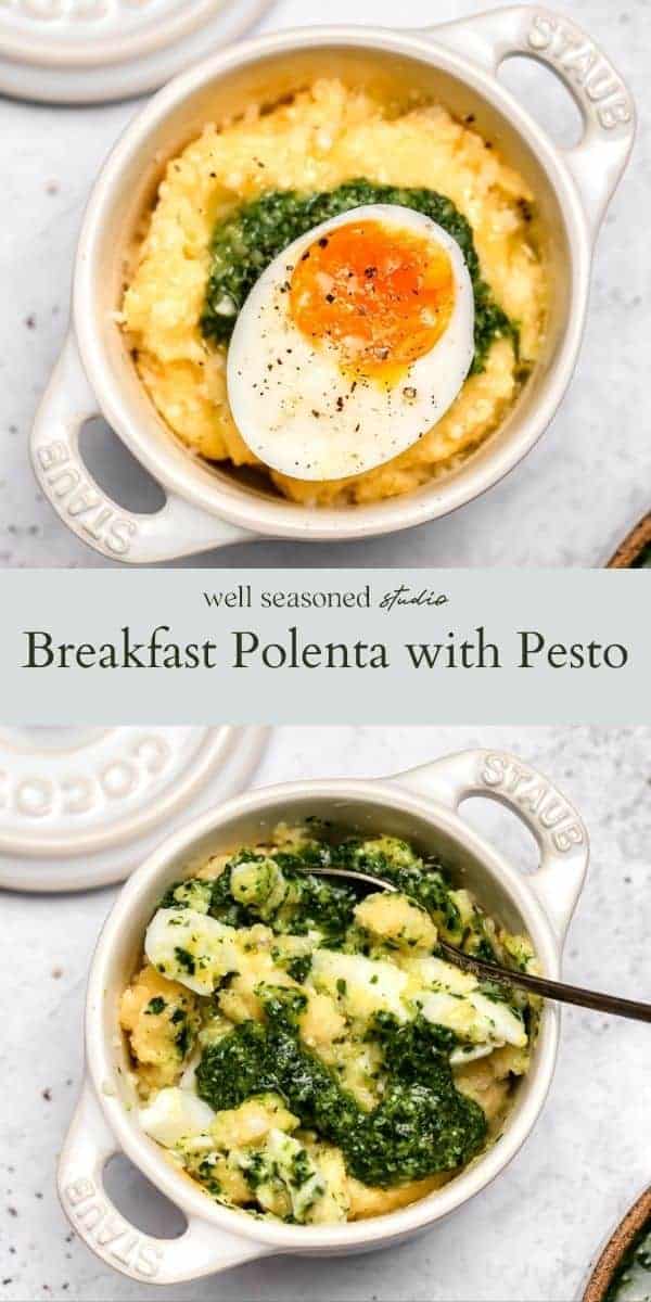 Creamy Breakfast Polenta with Pesto & Eggs - Well Seasoned Studio