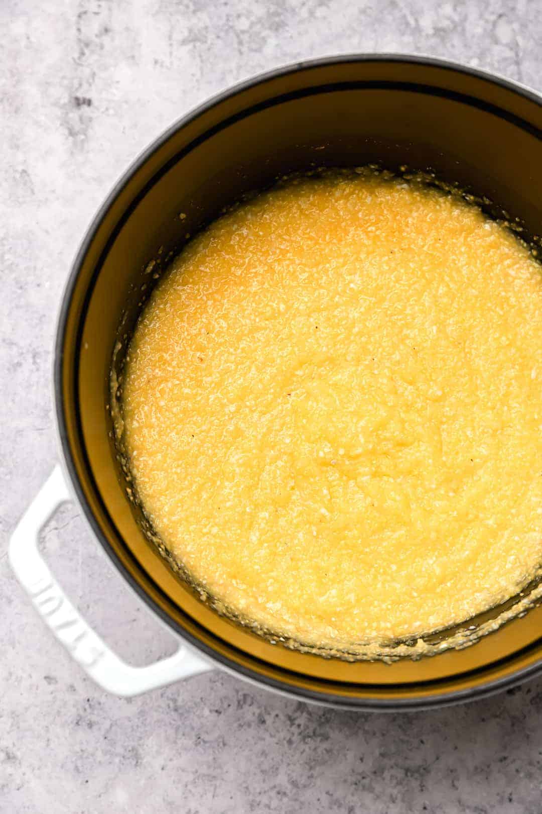 Breakfast Polenta (Yellow Grits) With Pesto & Eggs - Well Seasoned Studio