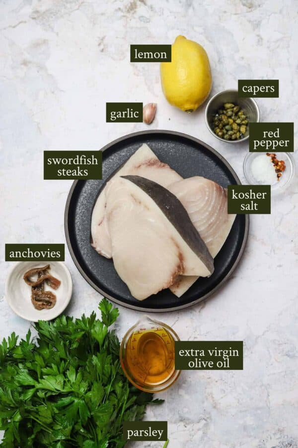 Grilled Swordfish Skewers with Italian Salsa Verde - Well Seasoned Studio