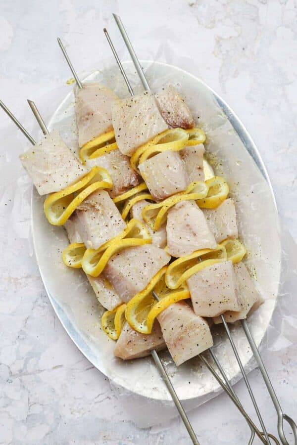 Grilled Swordfish Skewers with Italian Salsa Verde - Well Seasoned Studio