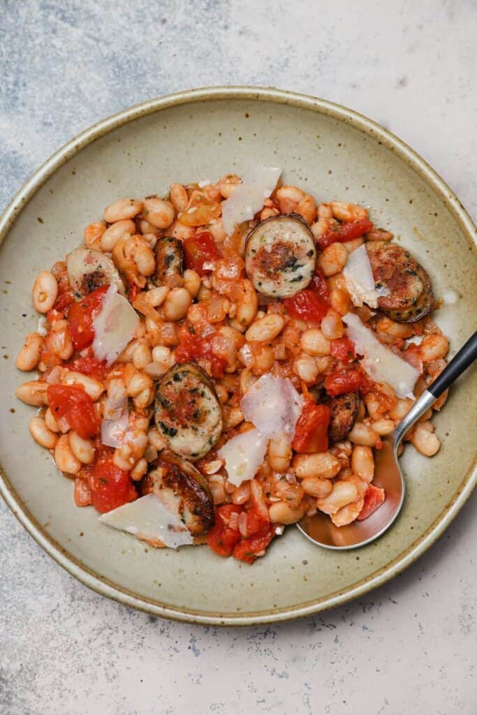 Spicy White Beans with Tomatoes and Parmesan - Well Seasoned Studio
