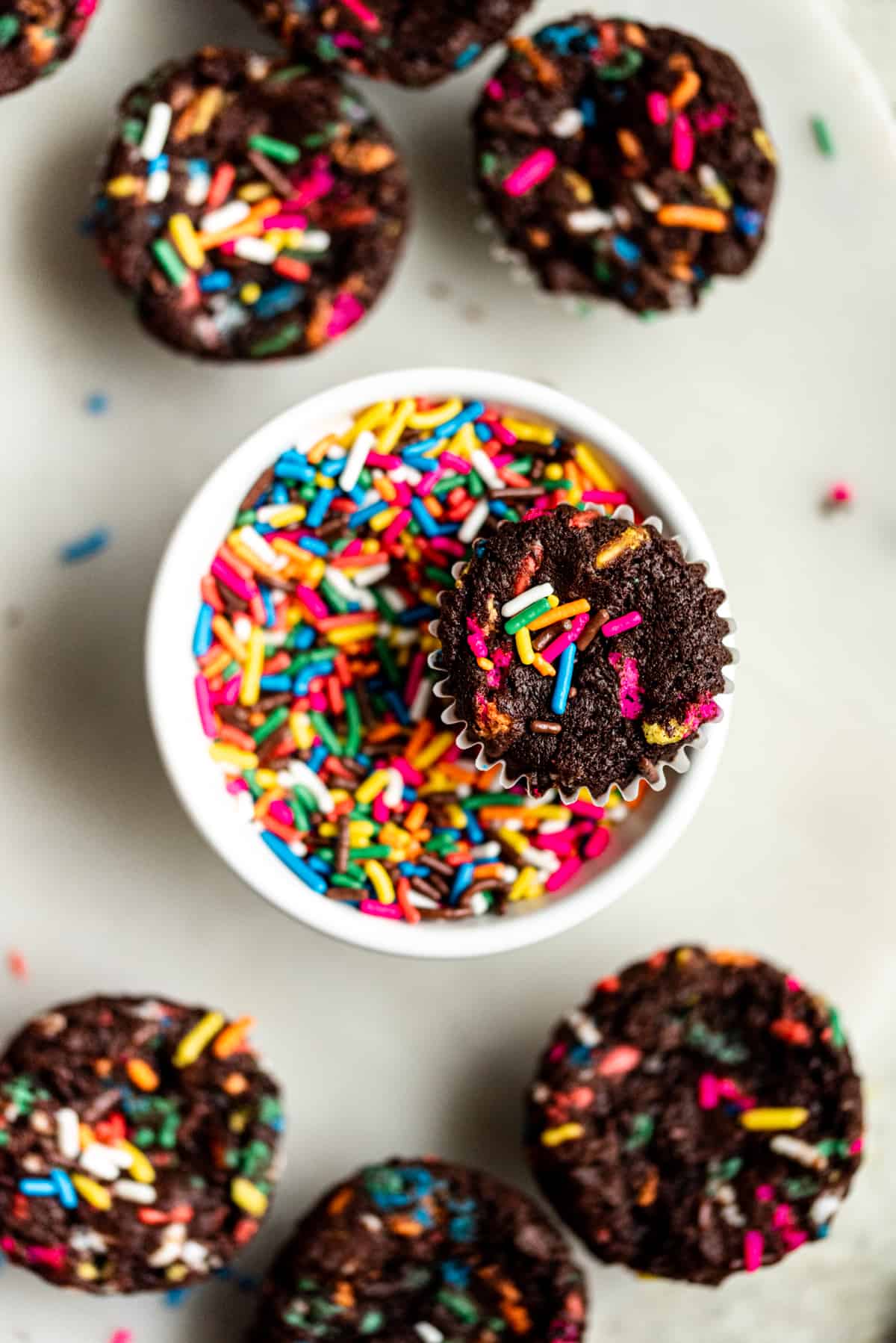Mini Chocolate Funfetti Muffins with Greek Yogurt - Well Seasoned Studio