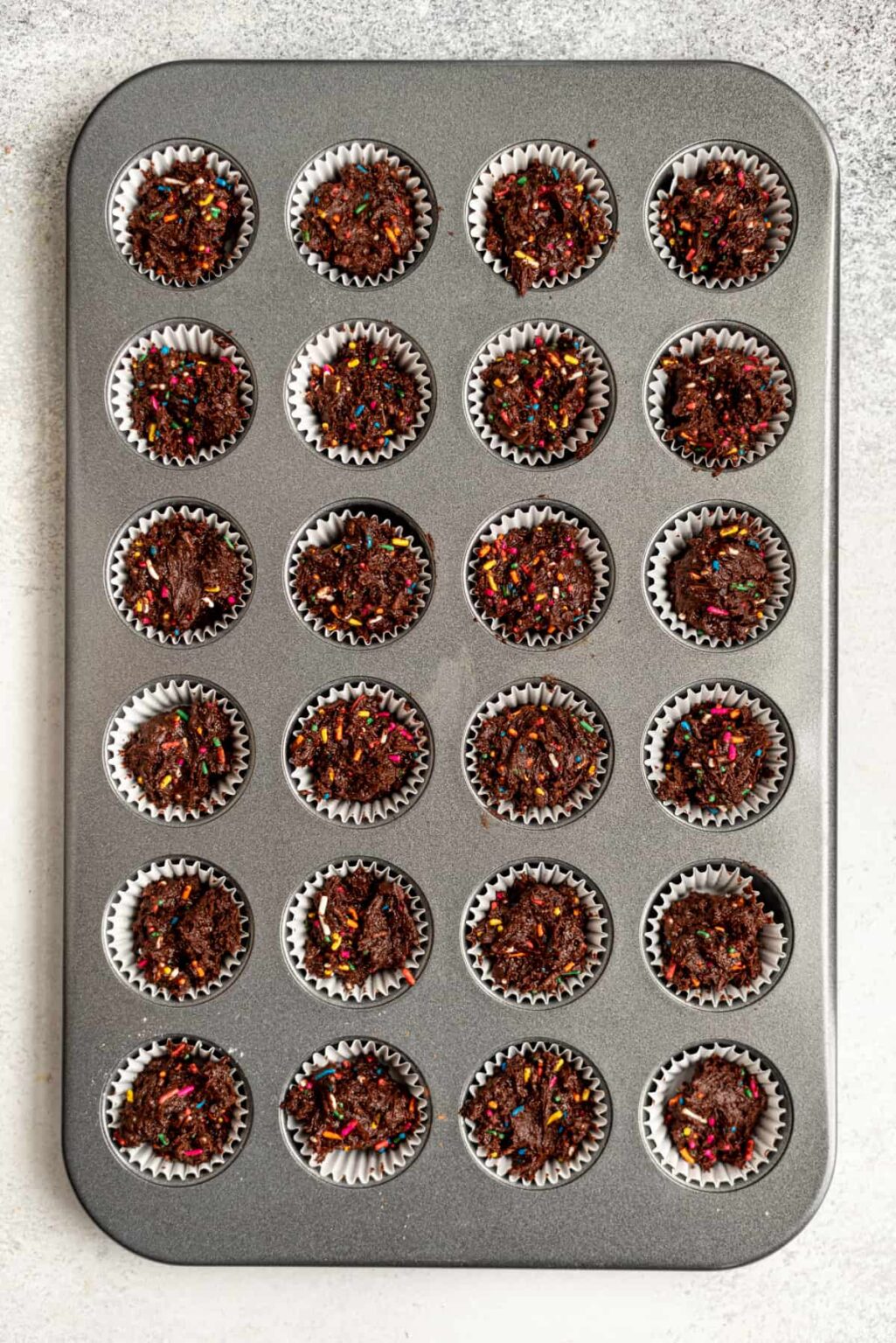Mini Chocolate Funfetti Muffins with Greek Yogurt - Well Seasoned Studio