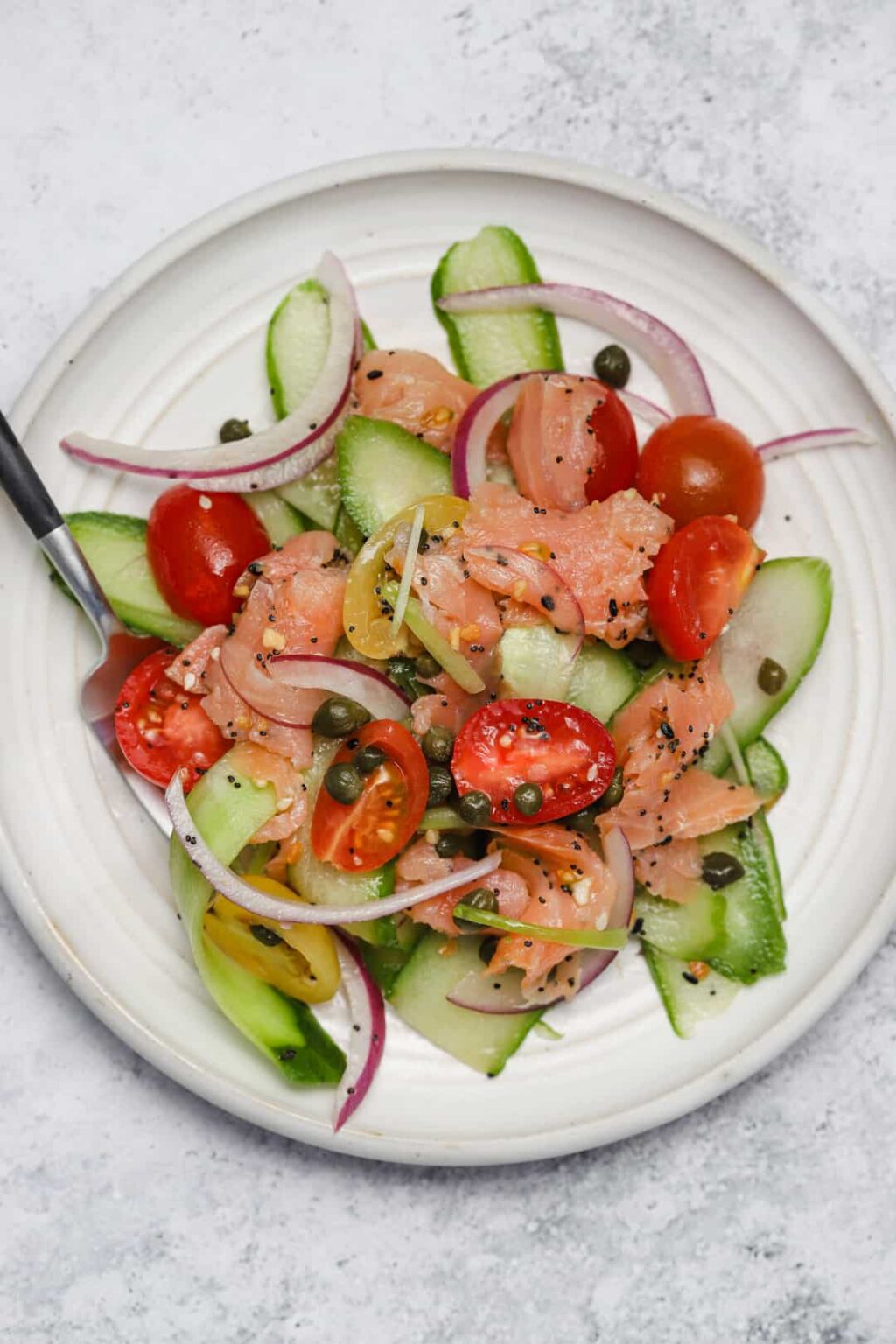 Cucumber & Tomato Salad with Smoked Salmon - Well Seasoned Studio