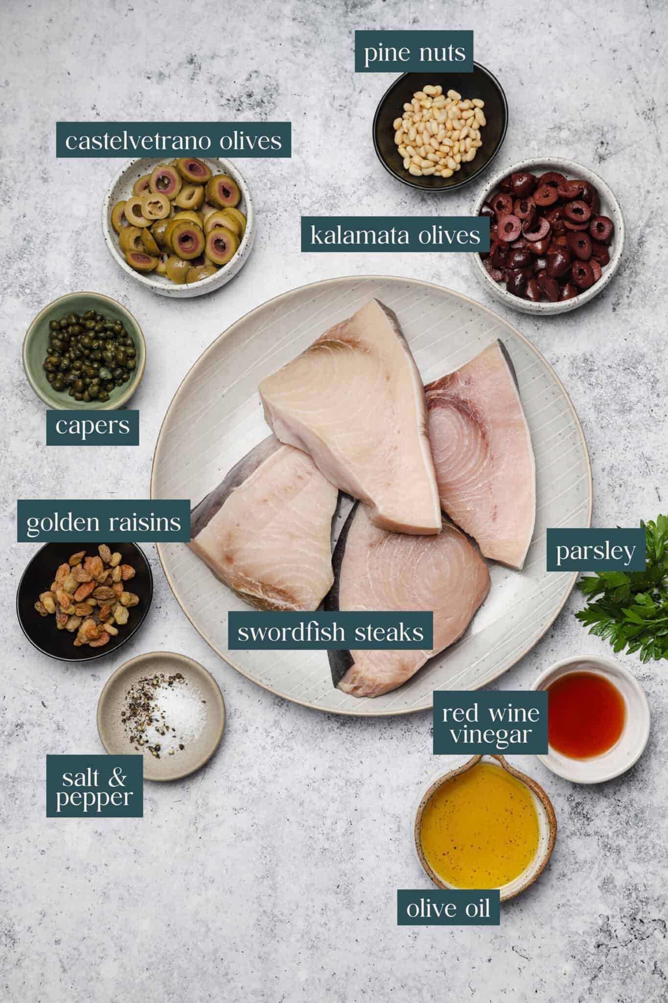 Sicilian Swordfish with Olives, Tomatoes, Raisins - Well Seasoned Studio