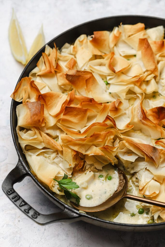 British Fish Pie with Flaky Phyllo Dough - Well Seasoned Studio