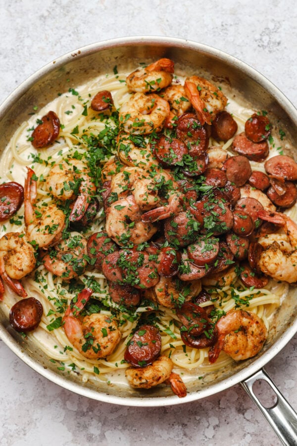 Creamy Cajun Shrimp Pasta with Andouille Sausage - Well Seasoned Studio