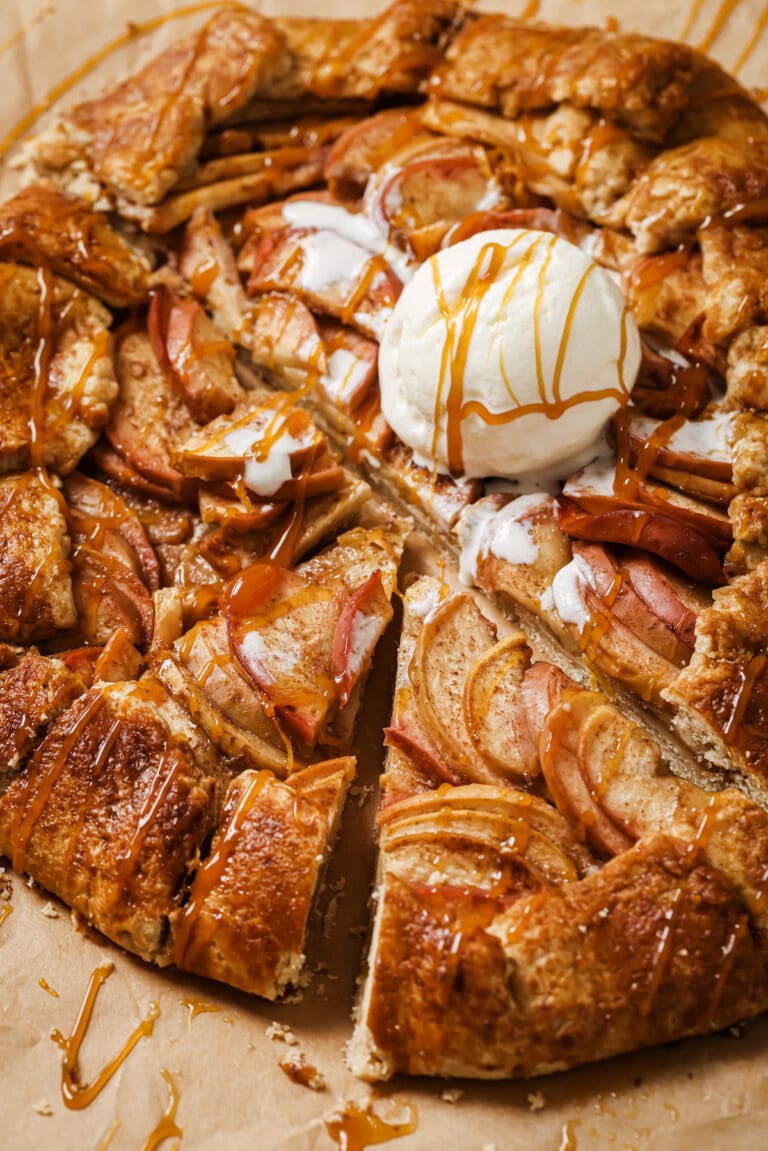 Rustic Apple Galette with Salted Caramel Sauce - Well Seasoned Studio
