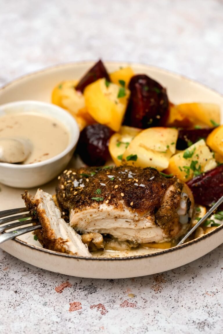 Crispy Roasted Za'atar Chicken Thighs with Tahini - Well Seasoned Studio