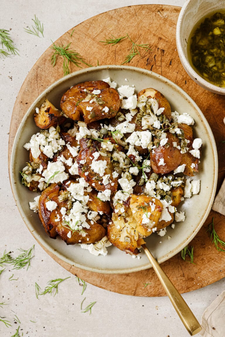 Crispy Smashed Potatoes With Feta & Dill - Well Seasoned Studio