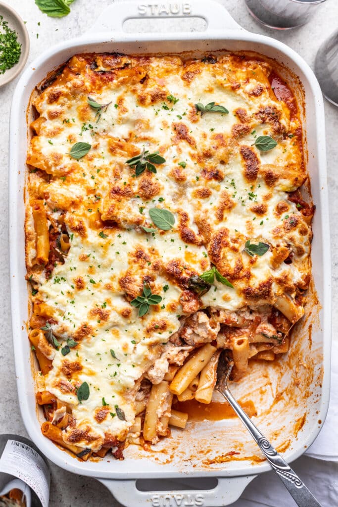 Cheesy Oven-Baked Ziti with Ricotta & Sausage - Well Seasoned Studio