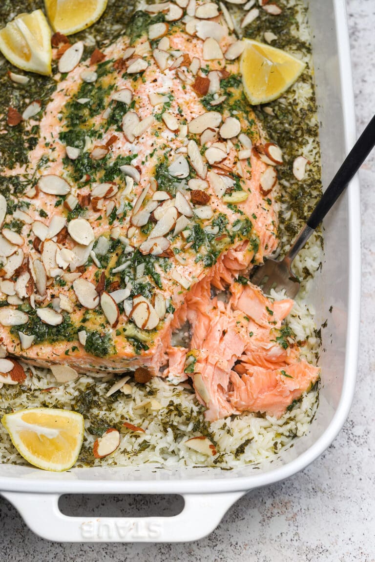 30-Minute Oven Baked Salmon with Herbed Rice - Well Seasoned Studio