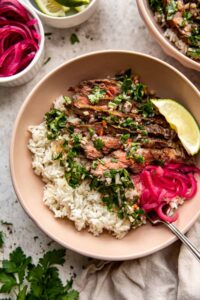 Skirt Steak Rice Bowls with Chimichurri Sauce - Well Seasoned Studio