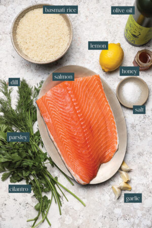 30-Minute Oven Baked Salmon with Herbed Rice - Well Seasoned Studio