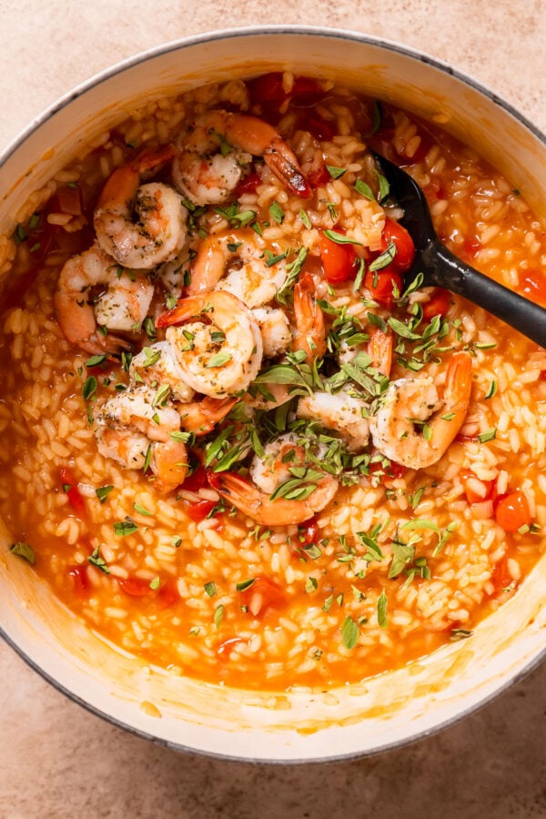 Creamy Shrimp Risotto with Tomatoes And Feta - Well Seasoned Studio