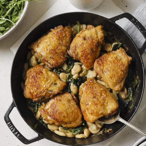 25-Minute Crispy Chicken Thighs with Butter Beans - Well Seasoned Studio