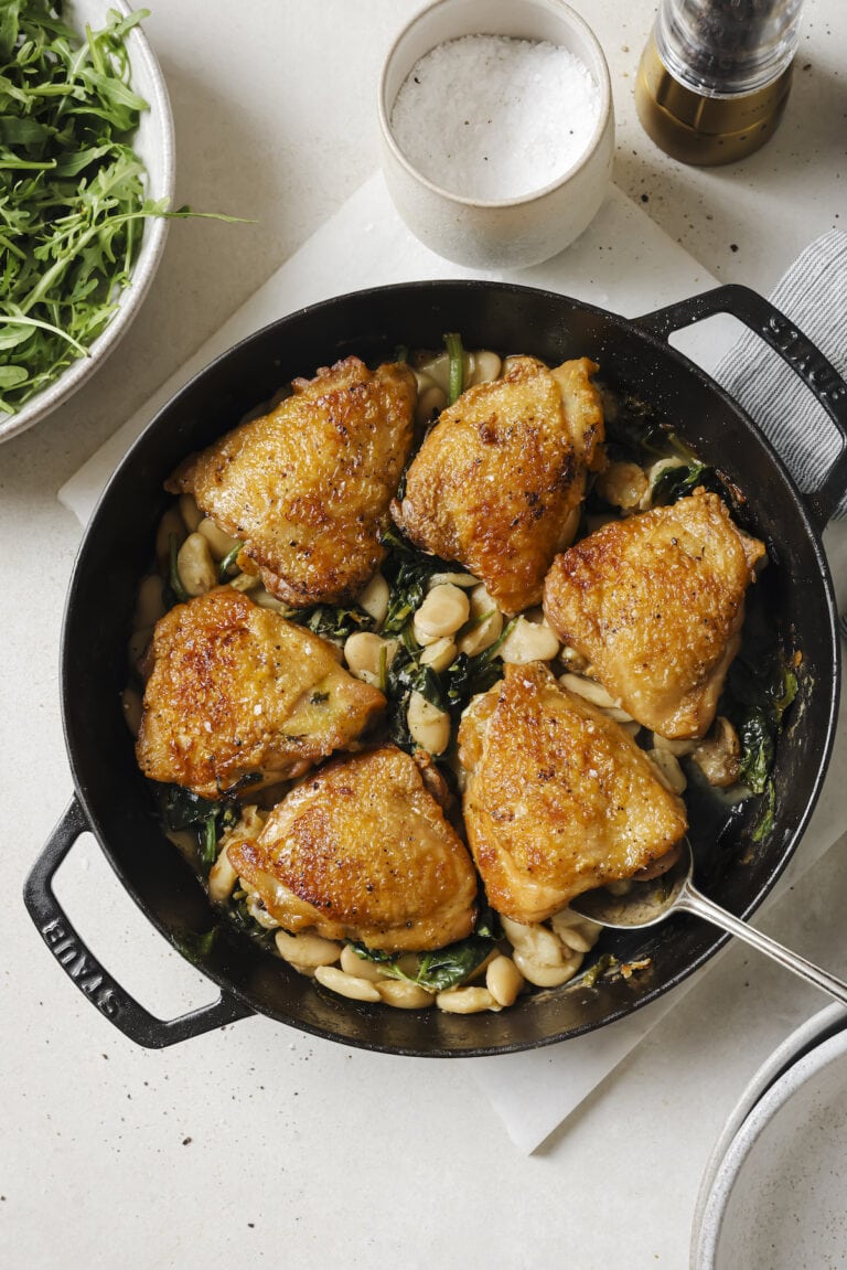 25-Minute Crispy Chicken Thighs with Butter Beans - Well Seasoned Studio