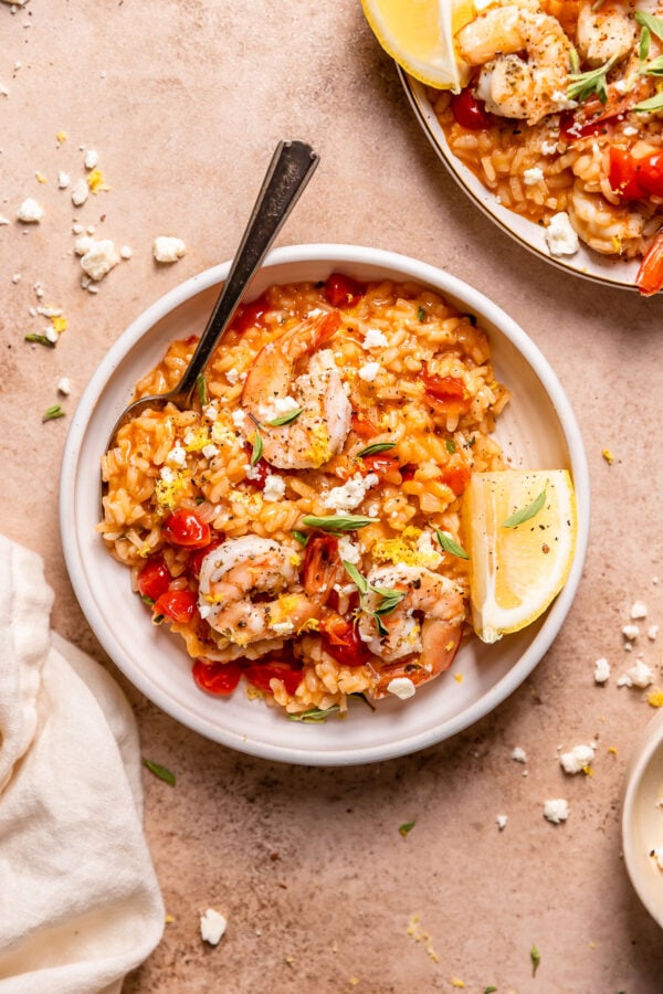 Creamy Shrimp Risotto with Tomatoes And Feta - Well Seasoned Studio