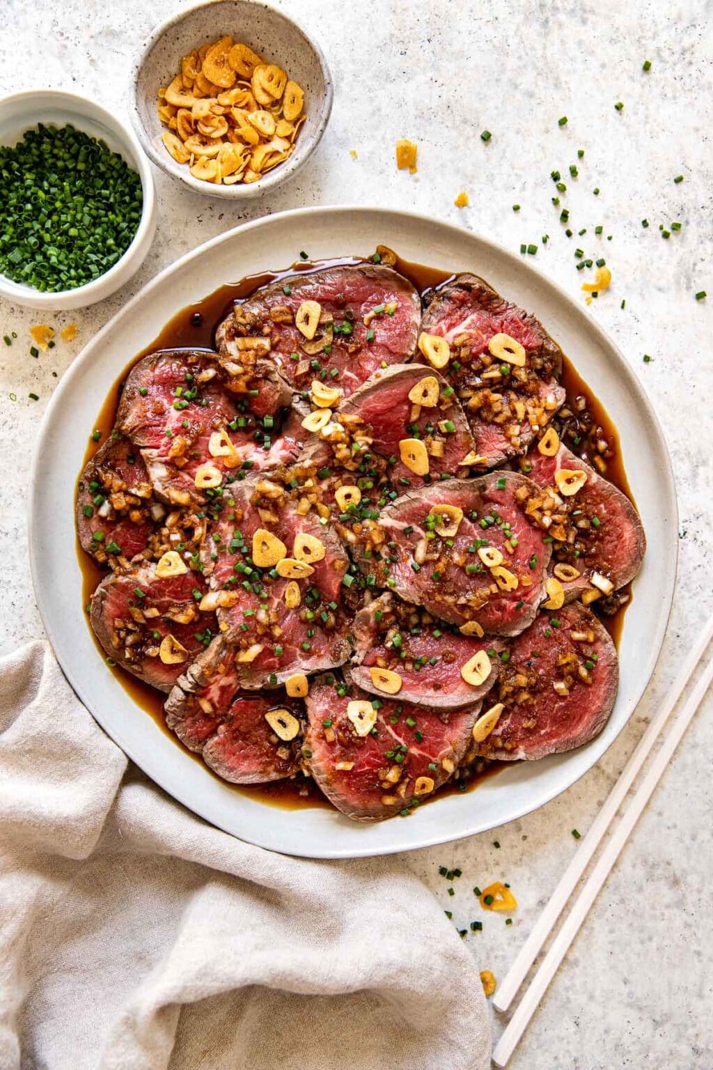 Beef Tataki with Garlic Chips & Ponzu - Well Seasoned Studio