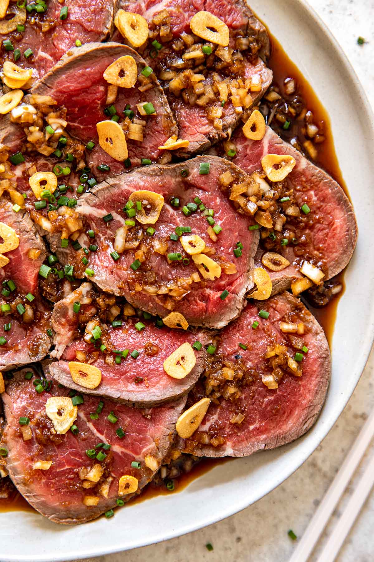 Beef Tataki with Garlic Chips & Ponzu - Well Seasoned Studio