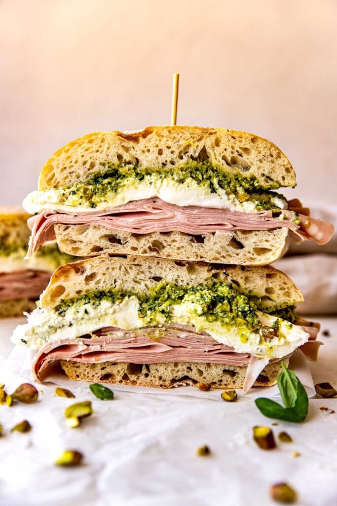 Burrata Sandwich with Mortadella & Pistachio Pesto - Well Seasoned Studio