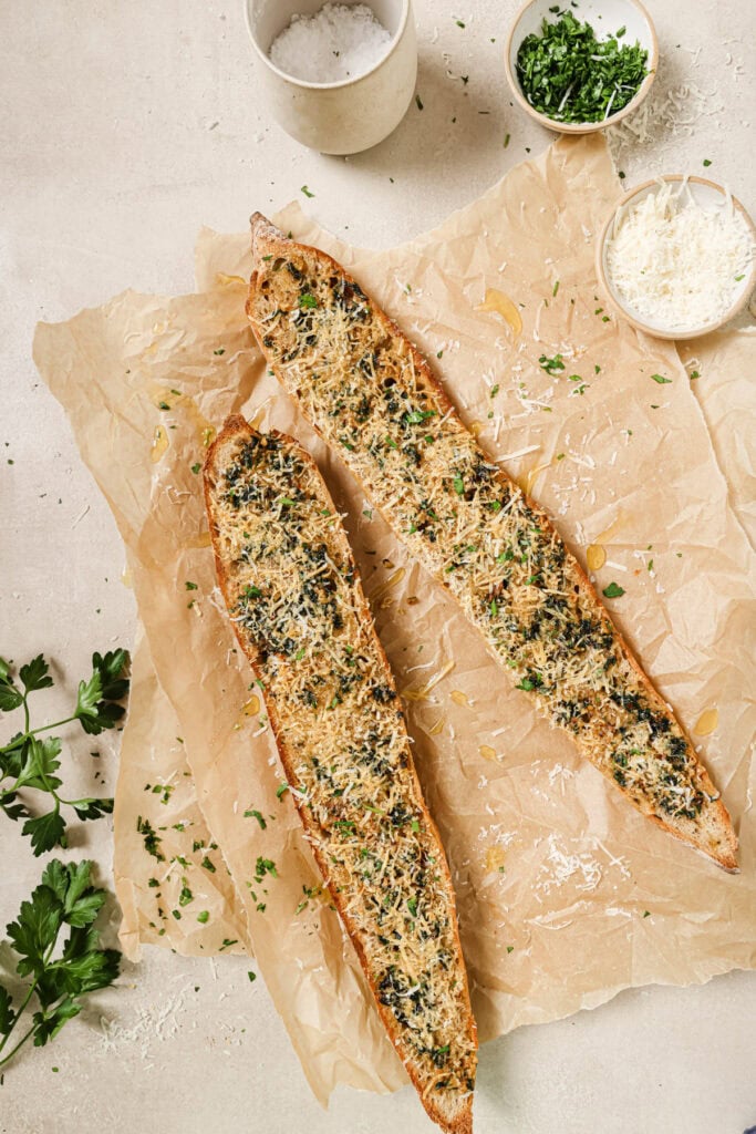 Crispy, Cheesy Garlic Bread with Anchovy Butter - Well Seasoned Studio