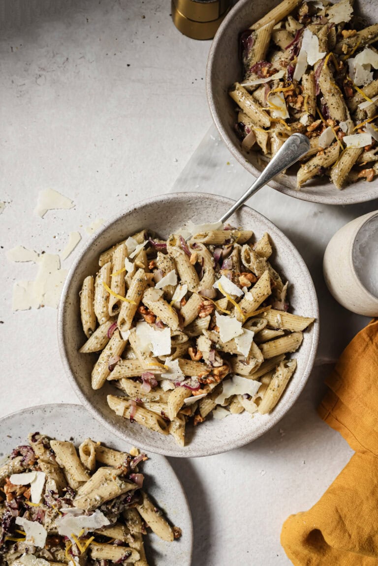 Pasta with Radicchio, Walnuts, & Sage Pesto - Well Seasoned Studio