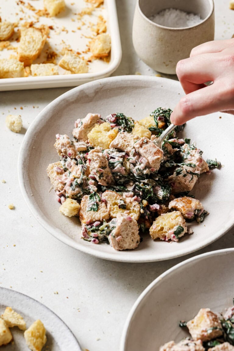 Creamy Swiss Chard with Lemony Croutons - Well Seasoned Studio