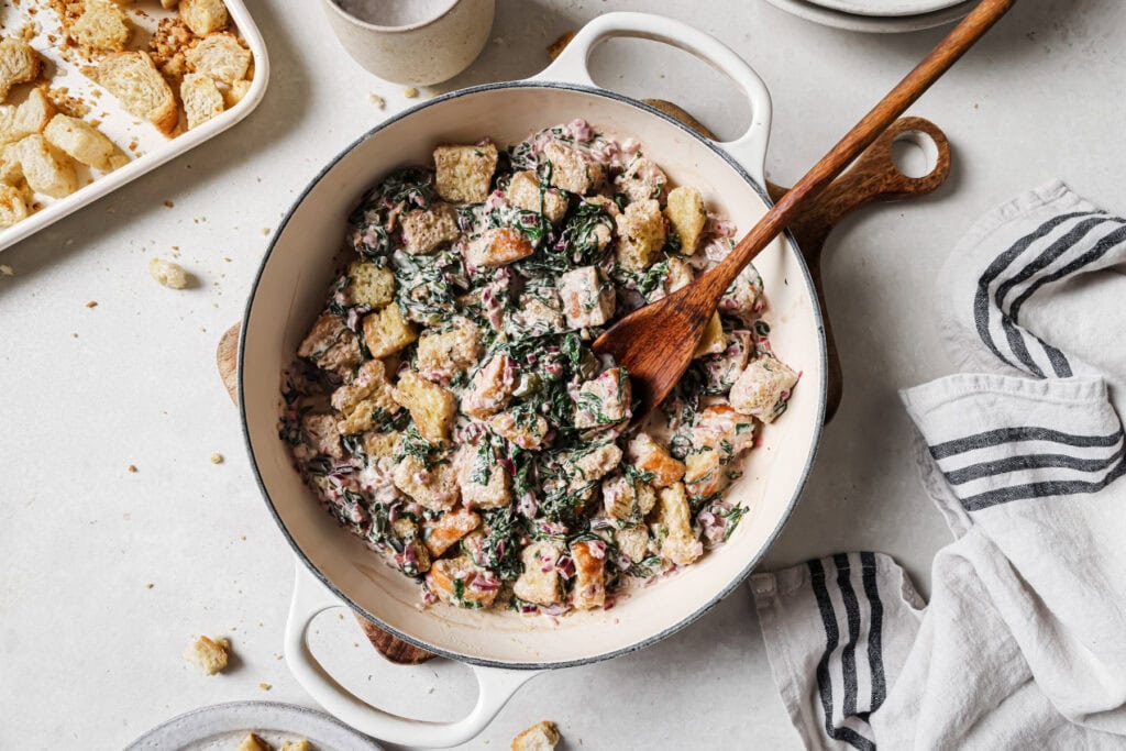Creamy Swiss Chard with Lemony Croutons - Well Seasoned Studio