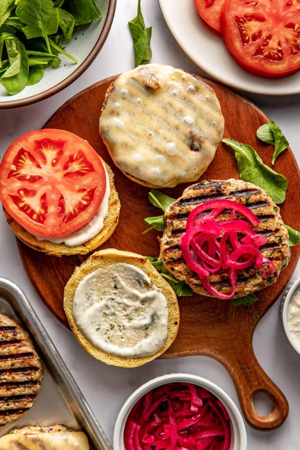 Juicy Ground Chicken Burgers with Garlic Mayo - Well Seasoned Studio