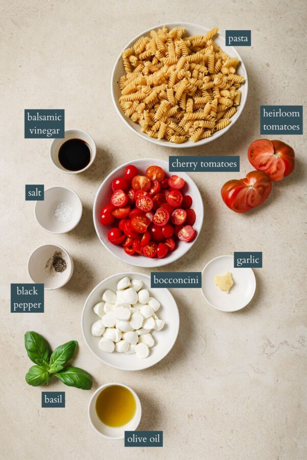Summer Caprese Pasta Salad with Tomato Dressing - Well Seasoned Studio