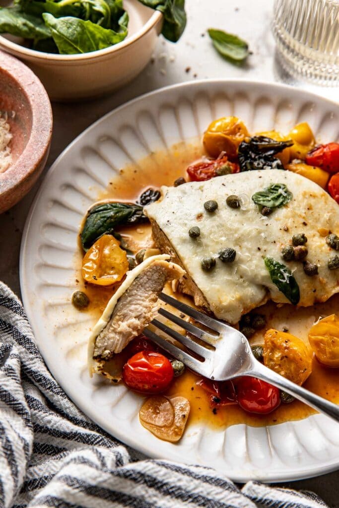 Caprese Chicken Cutlets with Blistered Tomatoes - Well Seasoned Studio