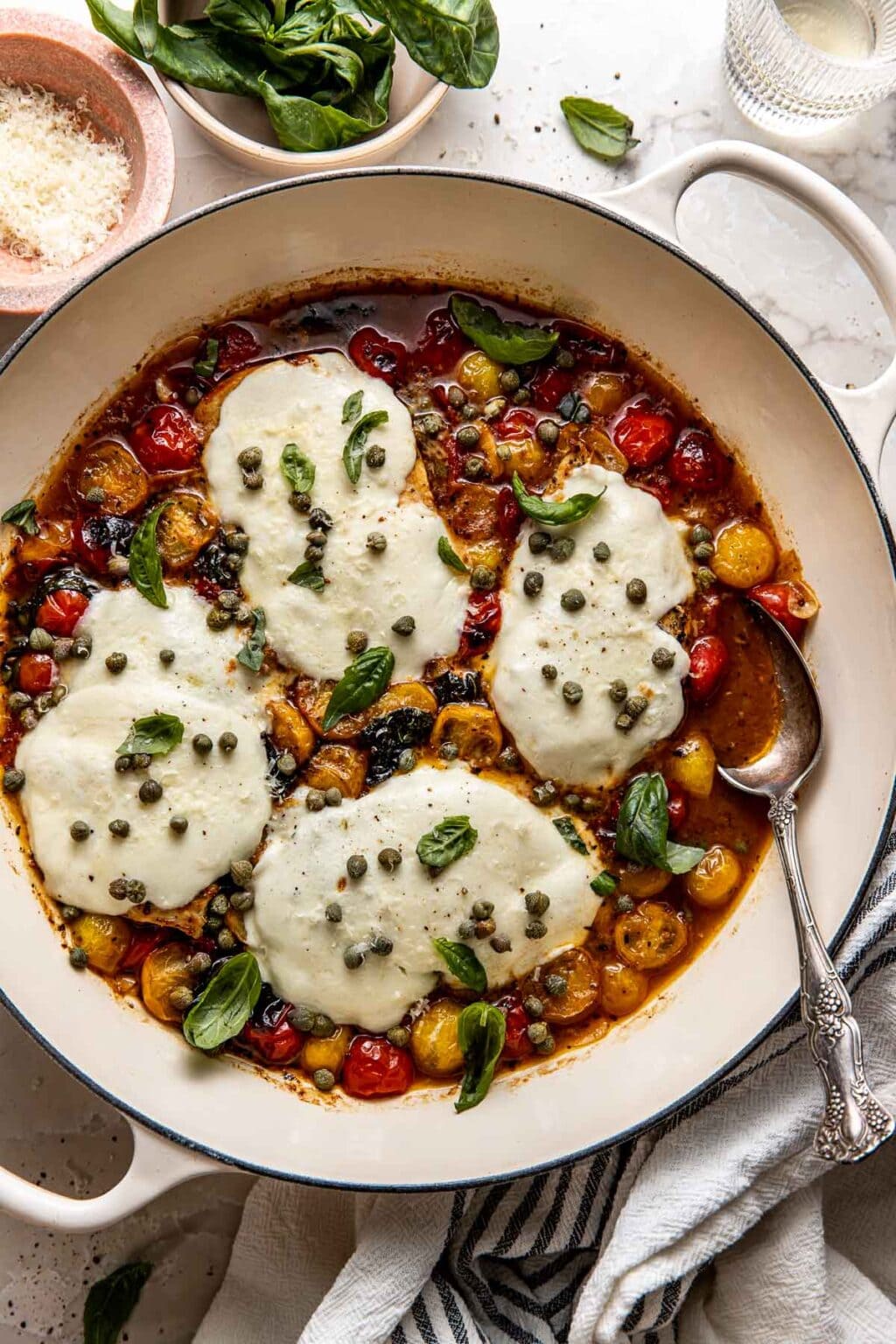 Caprese Chicken Cutlets with Blistered Tomatoes - Well Seasoned Studio