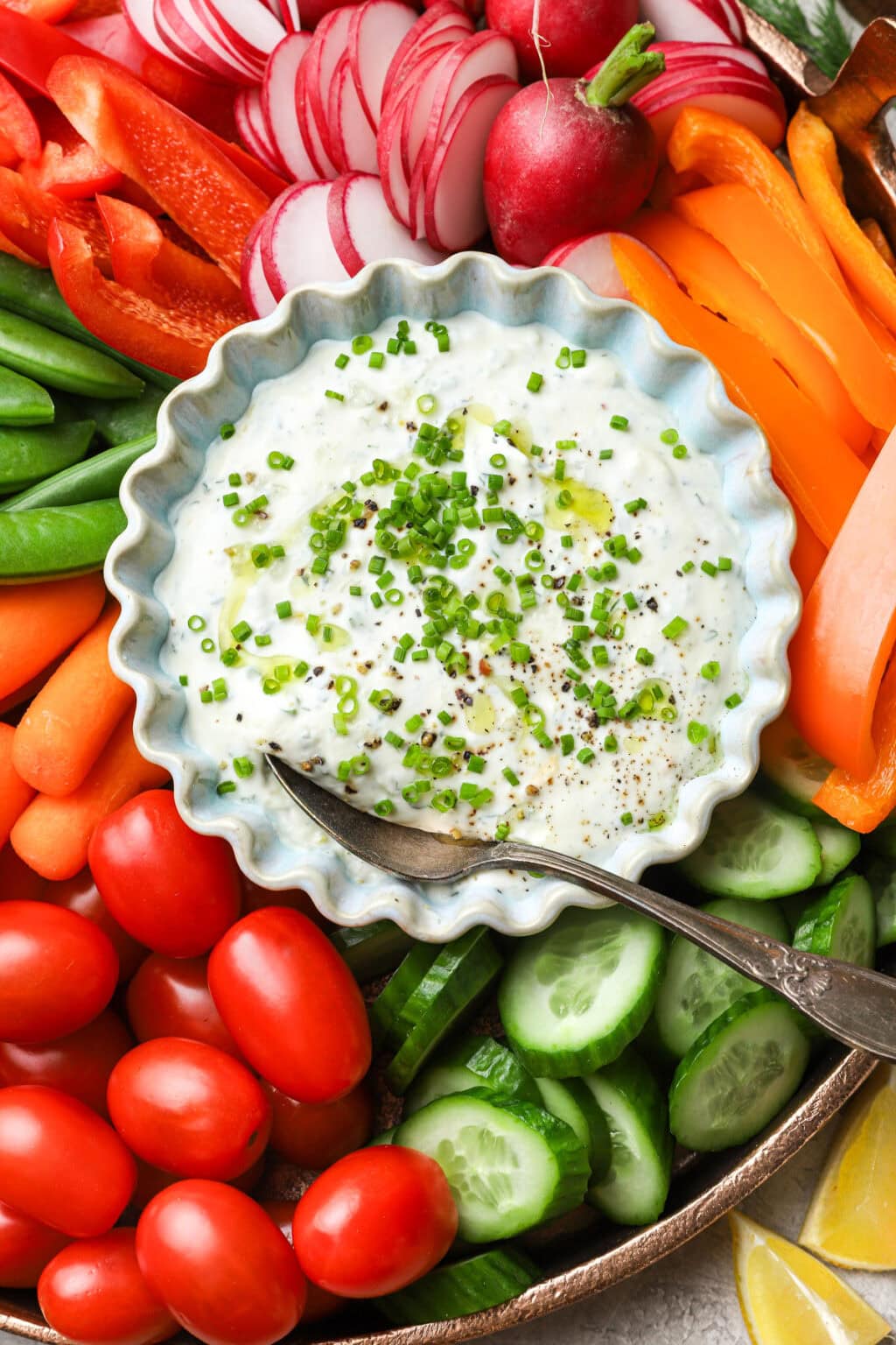 Garlic & Herb Crème Fraîche Dip For Crudité - Well Seasoned Studio
