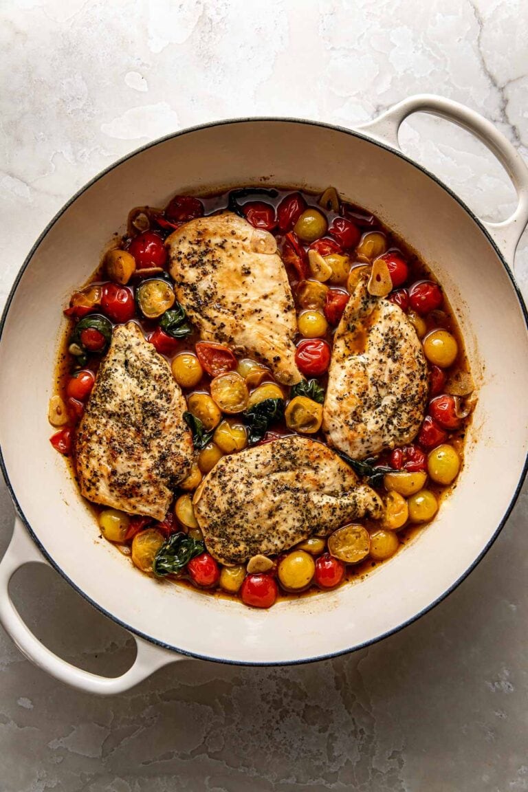 Caprese Chicken Cutlets with Blistered Tomatoes - Well Seasoned Studio
