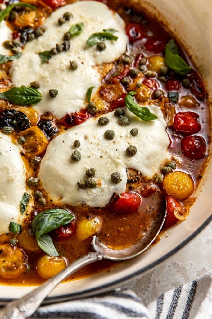 Caprese Chicken Cutlets with Blistered Tomatoes - Well Seasoned Studio