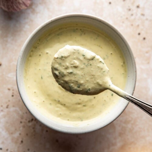 Rich, Creamy Caesar Dressing with Basil Pesto - Well Seasoned Studio