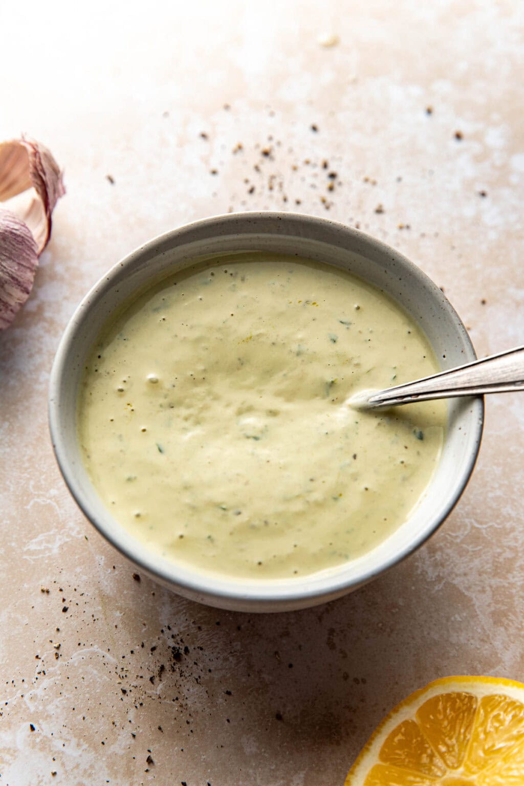 Rich, Creamy Caesar Dressing with Basil Pesto - Well Seasoned Studio